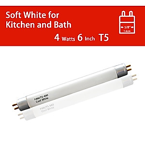 6'' F4T5/CW Under Cabinet Bulb,T5 4W Cool White Linear Fluorescent Tube,Replacement Bulb for GE,Eiko 15501, Sylvania 20416,Sunlite 05040, Rayovac,Coleman Lantern Bulb,G5 Bi-Pin Base,4100K (4PACK)