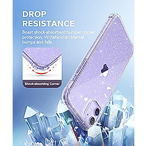 BERFY for iPhone 12 Case and iPhone 12 Pro Case Glitter, with 2X Screen Protector & 2X Camera Protector, [Non-Yellowing] Sparkly Crystal Shockproof Bumper Phone Case for Women Girls 6.1",Glitter Clear