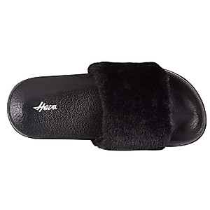 FUNKYMONKEY Women's Slides Faux Fur Cute Fuzzy Slippers Comfort Flat Sandals (9-10 M US, Black)