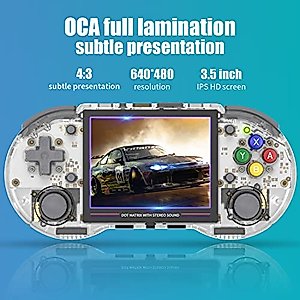 RG353PS Retro Handheld Game Console, 3.5 Inch IPS Screen Linux System RK3566 Chip 16+64G TF Card Preinstalled 8000+ Games (White Transparent)