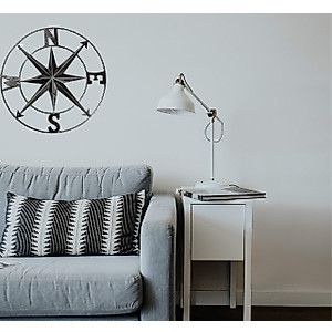 Urbalabs 24 Distressed Metal Wall Art Compass Home Nautical Decor Metal Art Decoration Bedroom Living Room Garden Office Wall Hanging Beach Decor Compass Rose Silver and Black (24)