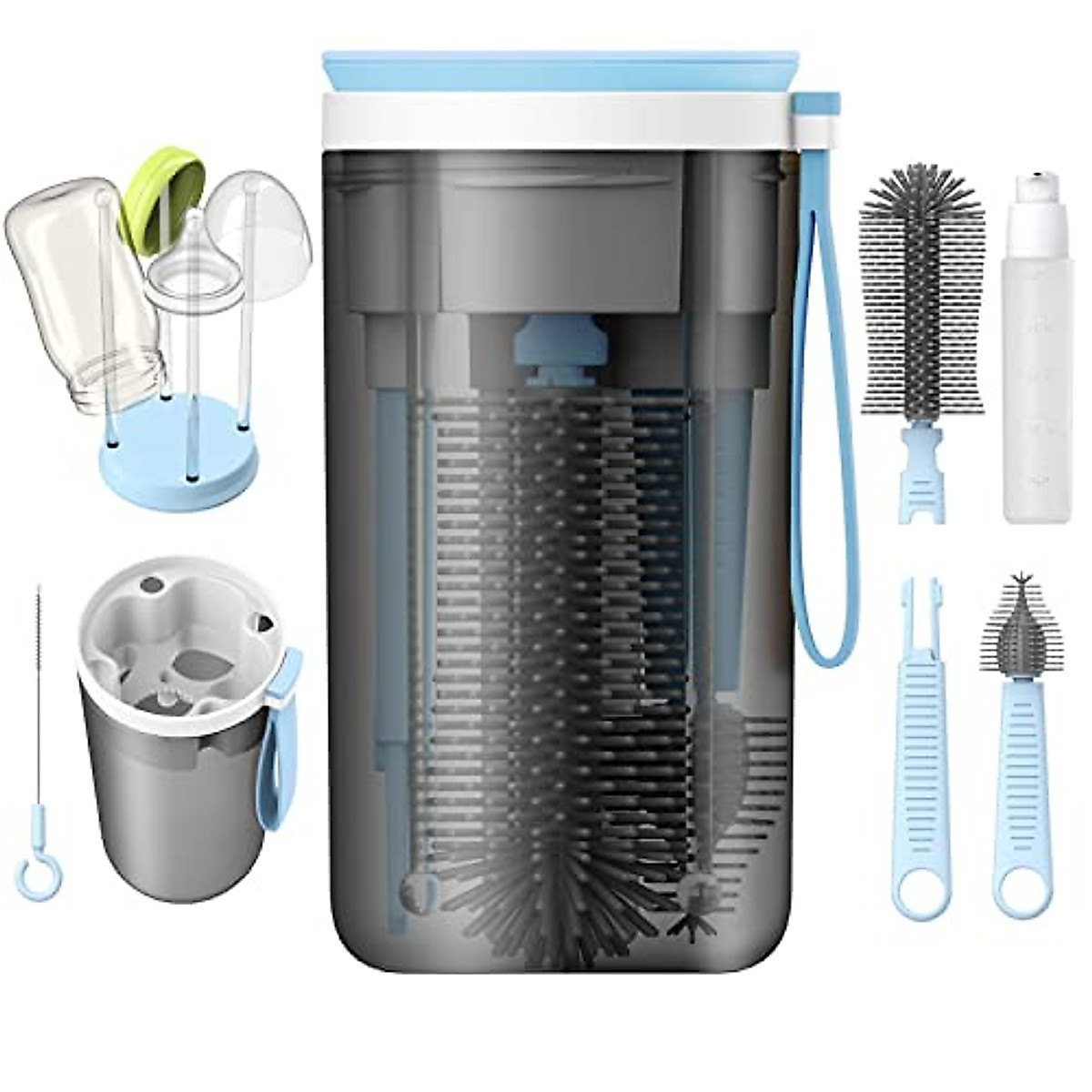 luluan Baby Bottle Brush Cleaning Kit with Drying Rack, Baby Bottles Silicone Brushes for Cleaning Baby Bottles, Bottle Cleaner Brush 6-Set for Cleaning Glass Bottles Plastic Bottles Metal Bottles