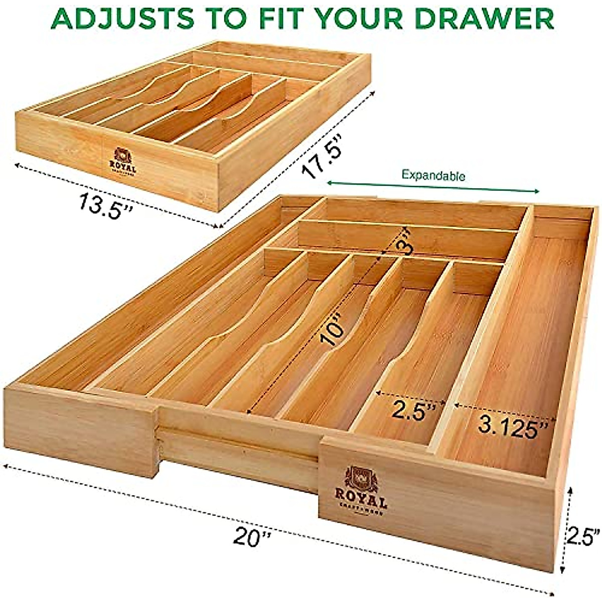 ROYAL CRAFT WOOD Silverware Drawer Organizer and Storage Box Set of 5