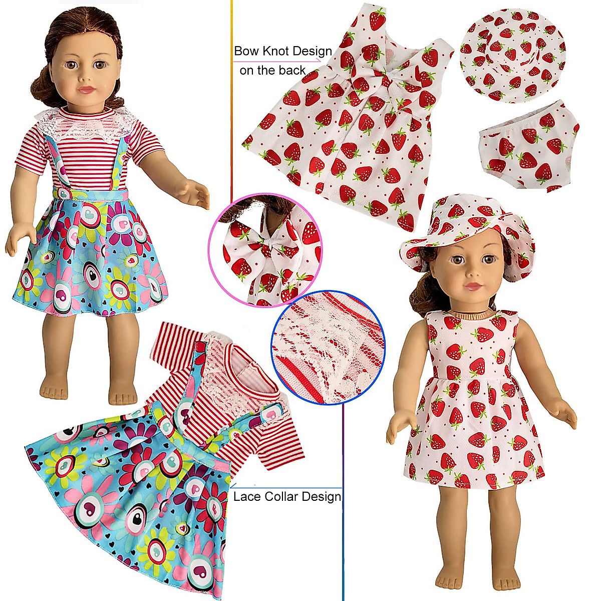 HOAKWA American Doll Clothes and Accessories for 18 Inch Doll, 18" Doll Clothes Dress, Total 19 Pcs Including 8 Sets of Clothing Outfits with Shoes, Underwear, Headband, and Cap (Not Include The Doll)