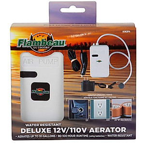 Deluxe 6082FA 12V/110V Aerator, Water-Resistant Live Bait Fishing Aerator, White