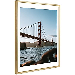 Frametory, 12x16 Aluminum Photo Frame with Ivory Color Mat for 11x14 Picture & Real Glass, Metal Picture Frame Collection (Gold, 1-Pack)