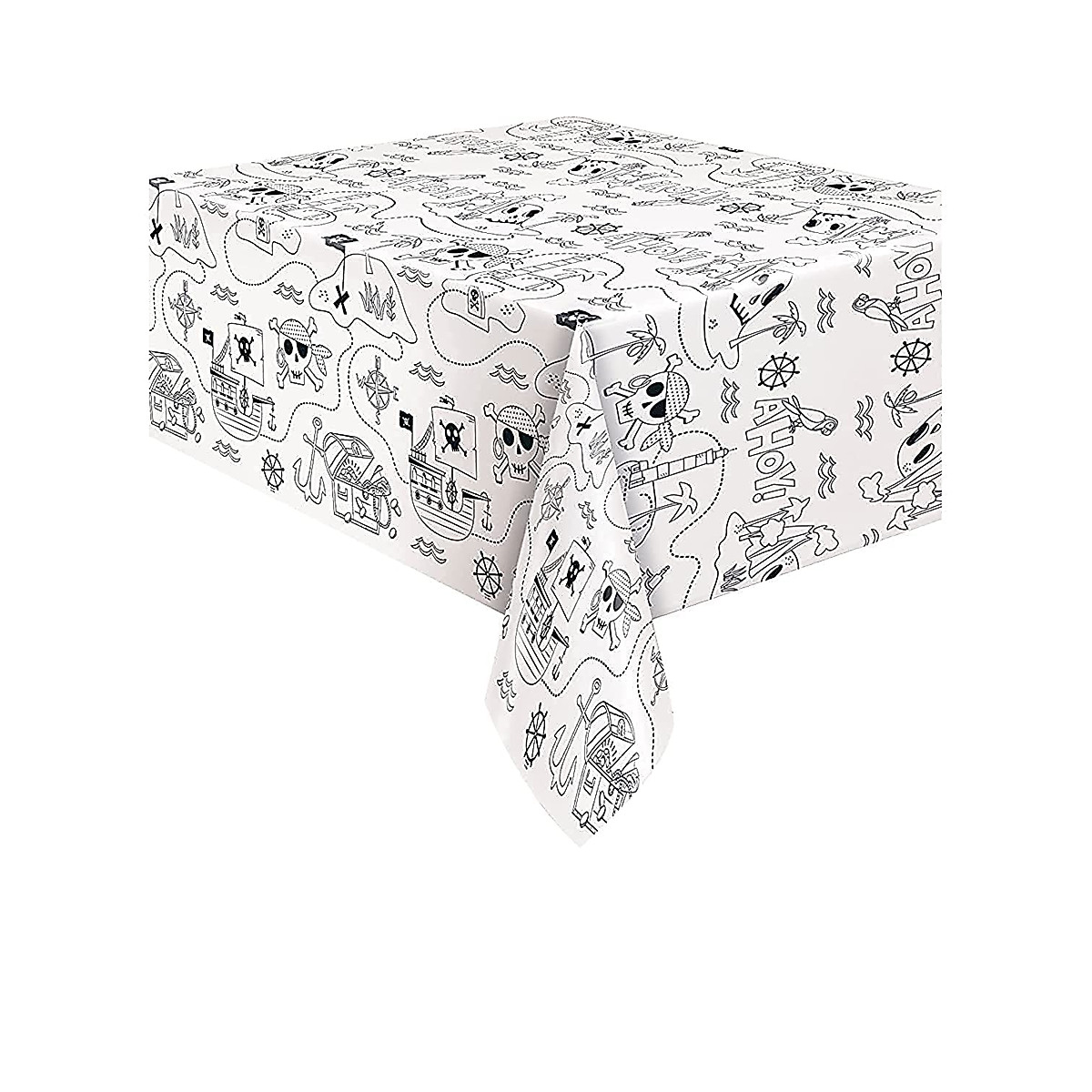 White Coloring Paper Ahoy Pirate Table Cover (54"x84") 1 Count - Perfect for Kids Parties and Enjoyable Mealtime
