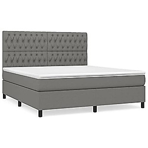 GOLINPEILO California King Fabric Box Spring Bed with Mattress Set,Included 1 x Bed Frame/1 x Headboard/1 x Mattress/1 x Mattress Topper, Dark Gray with Black Legs (Style F)