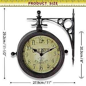 Infinity Instruments Charelston Outdoor Clock, Waterproof Double Sided Train Station Clock & Thermometer