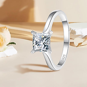AVECON 1.5 Carat Princess Cut Cubic Zirconia Ring 925 Sterling Silver Solitaire Engagement Wedding Promise Rings for Women Anniversary Valentine's Day Jewellery Gifts for Her SIZE 5.5