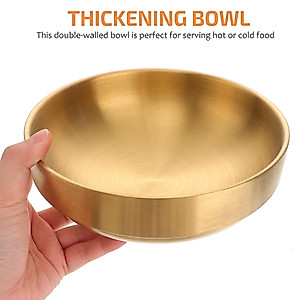 Hemoton Decorative Bowl Cereal Container 2Pcs Thick Stainless Steel Big Bowls, Double- Deck Gold Bowls, Metal Bowls for Fruit Cereal Snack Appetizer (Diameter 7.5in/ 19cm) Korean Ramen