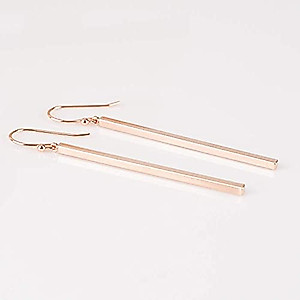 Minimalist Rose Gold Plated Long Vertical Bar Drop Earrings - Hypoallergenic, Versatile Geometric Design Fashion Jewelry for Women by MJLULU