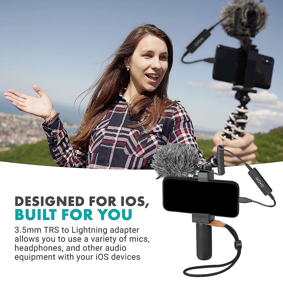 Movo TCB5 Male 3.5mm TRS Microphone Adapter Cable to Lightning Connector Compatible with Apple iPhone, iPad Smartphones and Tablets