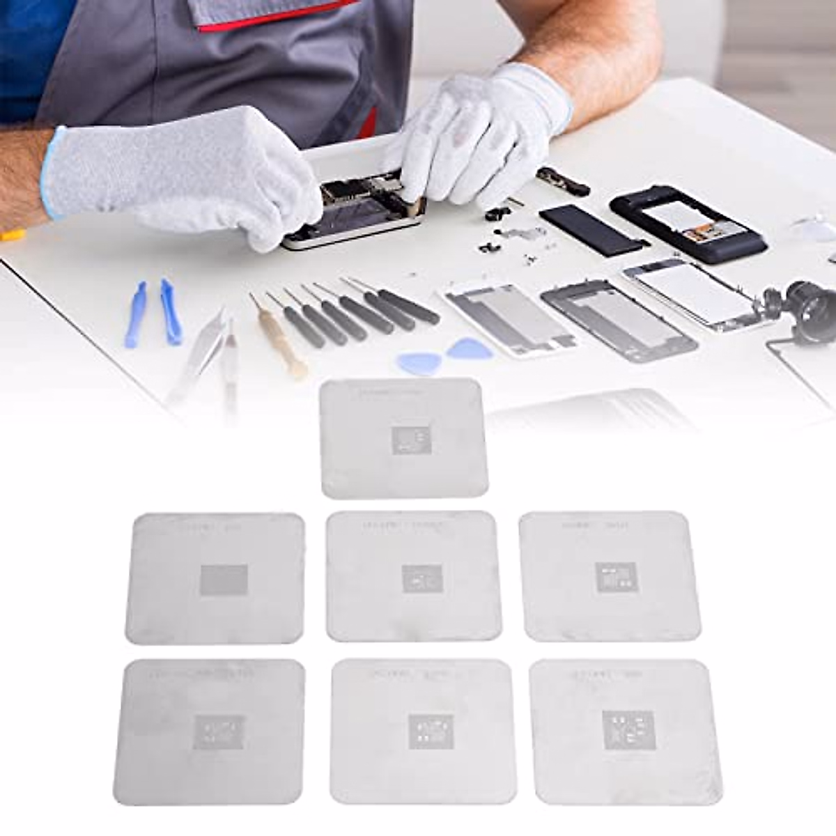BGA Reballing Stencil, Easy to Operate Stainless Steel Phone Tin Planting Set for Mobile Phone for Qualcomm 7 Pieces