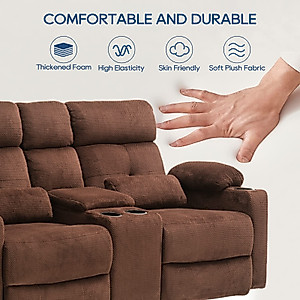 RIHEREFY 68'' RV Power Loveseat Recliner Sofa | Reclining Loveseat with Console & Cup Holder | Double Recliner Sofa | Theater Seating Loveseat with Heat and Massage (Fabric, Coffee)