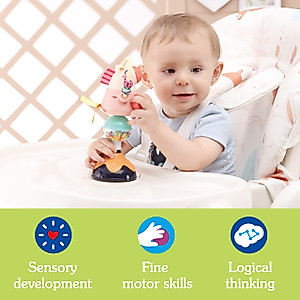 Hrewrva Baby High Chair Toy with Suction Cups,Baby Rattles Toy Set,Interactive Development Tray Toy,Infants Sensory Toy,Newborn Gift for 6, 9, 12, 18, 24 Months, 1 2 Year Olds, Boys Girls Kids