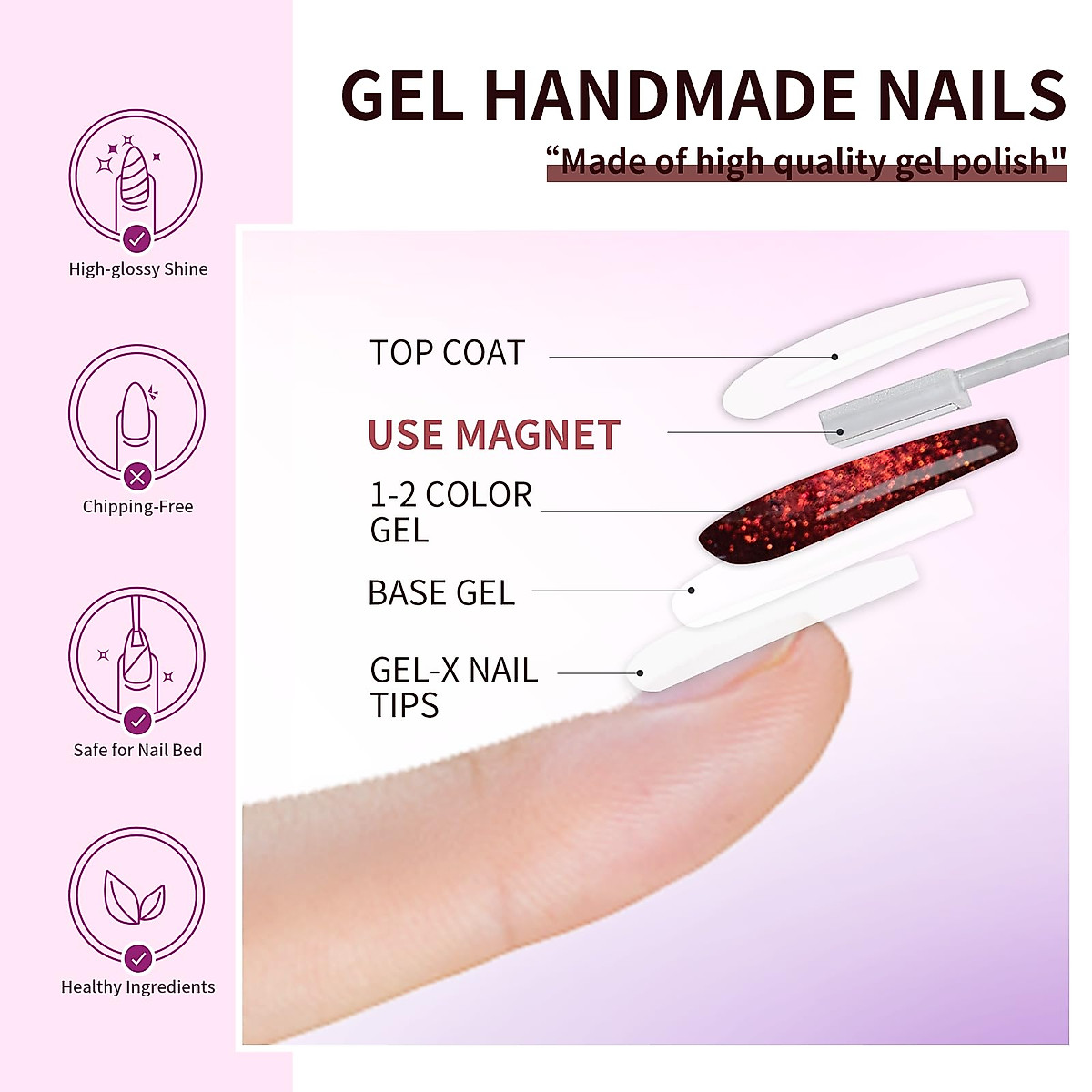 Burgundy Press On Nails Short, SHOWMORE Wine Red Glitter Cat Eyes Acrylic Fake Nails Medium Square Glue On Nails False Nails with Design Stick On Nails in 12 Sizes 24 Nail Kit with Glue (Handmade)