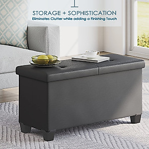 Hearth & Harbor Grey Faux Leather Storage Ottoman Bench with Removable Legs, 30-in, 660-lb Capacity