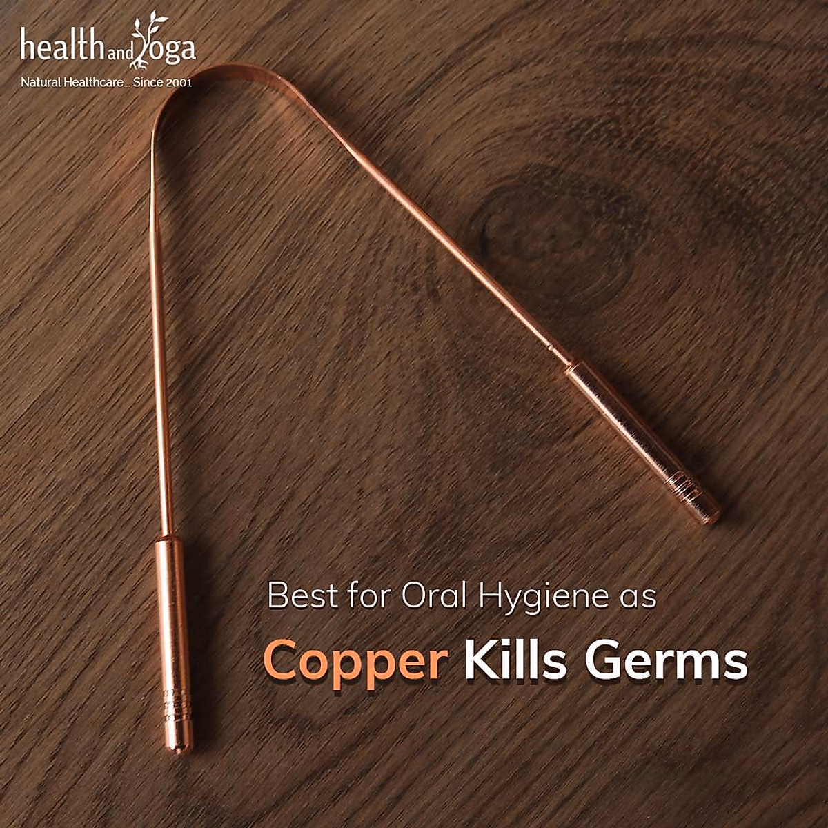 HealthAndYoga™ qSwipe Copper Tongue Cleaner Scraper - Hygienic, Non-Synthetic Grip – Tongue Brush Cleaner (Copper - 2-Pack)