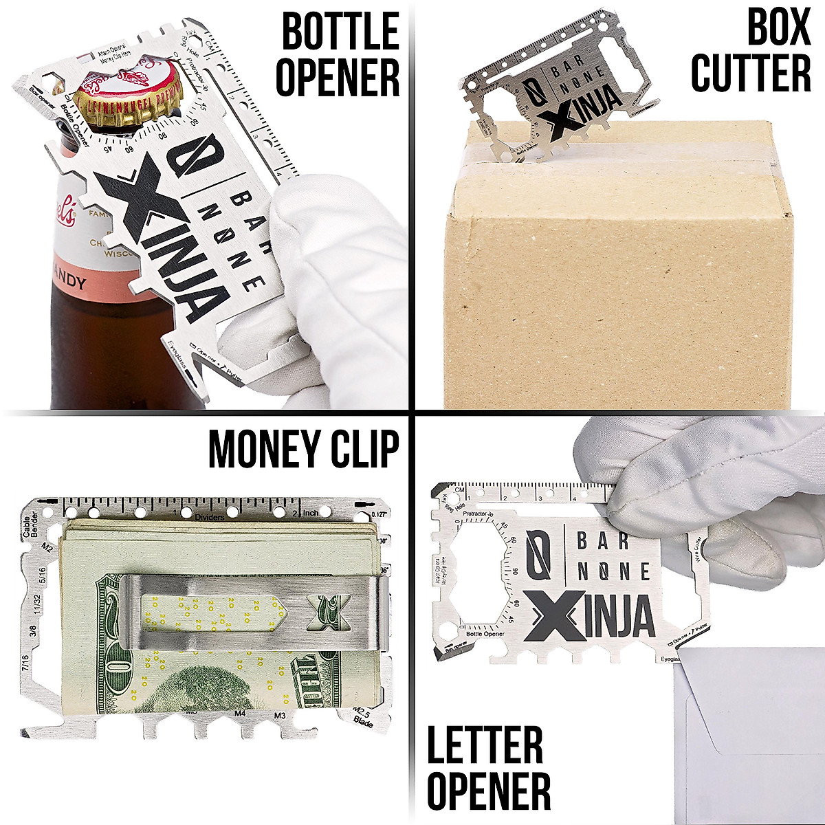 50 in 1 Credit Card Multitool Wallet Multi Tool Money Clip Clips Xtreme Ninja EDC Gerber Leatherman Knives Utility Knife Slim Wallets Minimalist Survival Everyday Carry | BAR NONE Xinja, Stainless