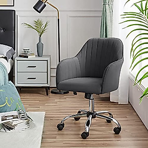 Yaheetech Modern Velvet Desk Chair Soft Height-Adjustable Swivel Computer Chair for Makeup Room Living Room Bedroom Soft Upholstered Office Chair Gray