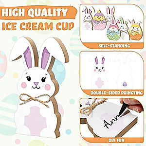 6 Pcs Easter Bunny Table Wooden Signs Centerpieces Easter Spring Tiered Tray Decorations Rabbit Bunny Shape Tabletop Decor with 3 Meter Jute Rope for Farmhouse Home Office (Bunny, Egg)