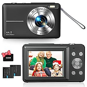 Digital Camera with SD Memory Card Autofocus Anti-Shake, 44MP 1080P Photography Camera for Kids Teens Birthday, 16X Zoom Small Portable Vlogging Camera for Boy Girl Video(2 Batteries)