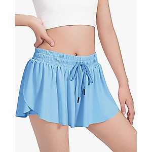 HASMES Girls Butterfly Shorts Teen Flowy Athletic Shorts for Running Dance Cheer 5-14Y Light Blue