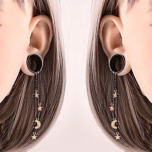 Atomhole 2PCS Moon and Star Dangle Ear Gauges 316 Stainless Steel Ear Plugs Tunnels Hypoallergenic Earrings Expander for Stretched Piercing Body JewelryJewelry