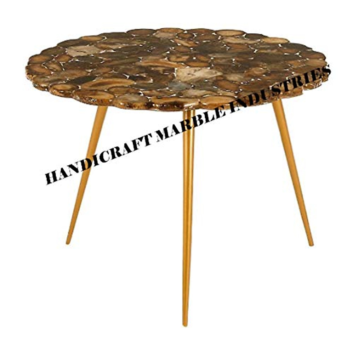 Natural Brown Agate Stone Round Wavy Edge Shape Coffee Table Top, Natural Brown Agate Stone Centre Table Top, Brown Agate Flower Shape Dining Table Top, Piece Of Conversation, Family HeirLoom