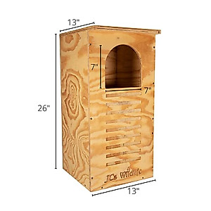 JCs Wildlife Barred Owl Nesting Box - Treated Exterior Grade Plywood - Mounting Hardware and Pine Shavings Included - Dedicated Clean Out Door for Easy Cleaning - Made in The USA
