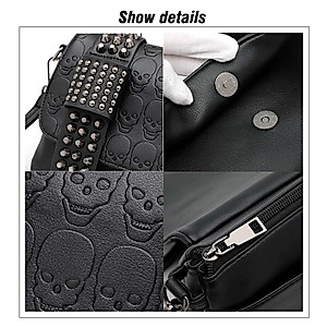 Gothic Shoulder Bag Steampunk Shoulder Messenger Bag Rivet Skull Shoulder Bag Harajuku Shoulder Bag (black)