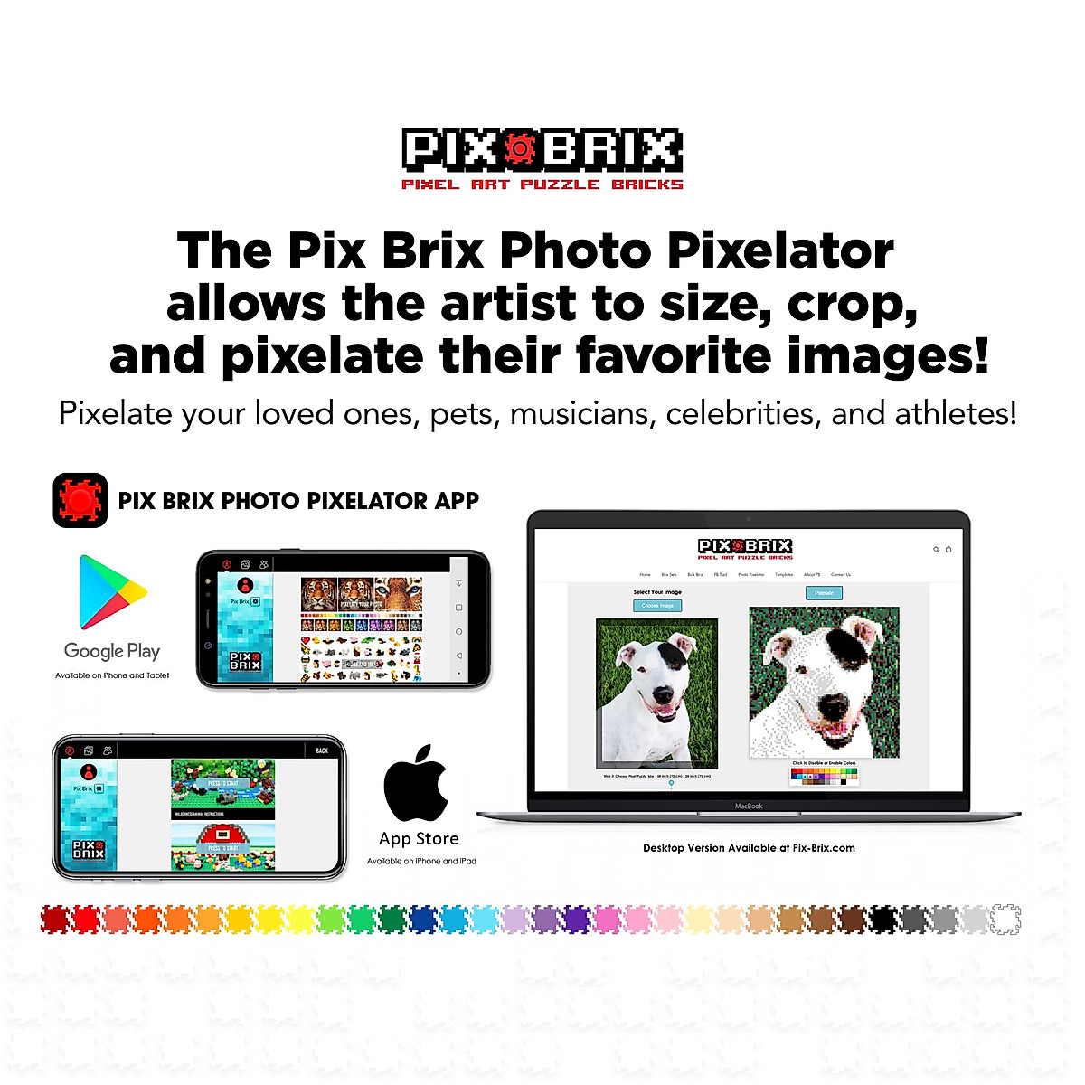 Pix Brix Pixel Art Puzzle Bricks Bucket – 1,500 Piece Pixel Art Kit with 10 Colors, Medium Palette – Patented Interlocking Building Bricks, Create 2D and 3D Builds – Stem Toys, for Age 6 Plus