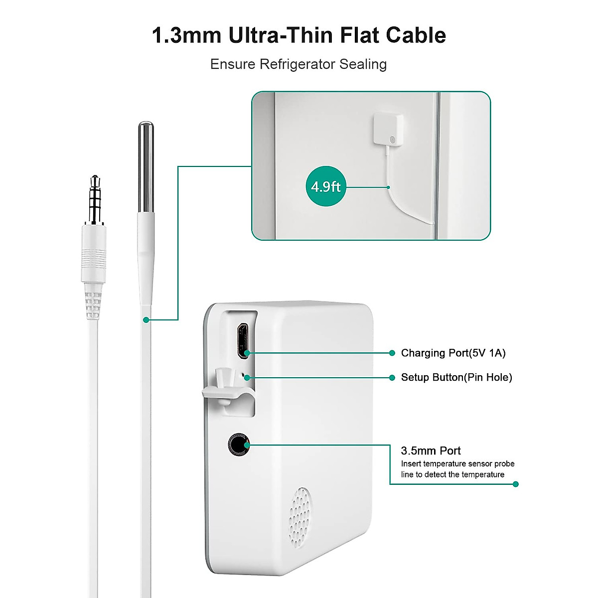MOCREO Temperature Sensor with Waterproof External Probe, for Freezer with App Alert, Smart Thermometer, MOCREO Hub Required, Remote Temperature Monitor Gauge, for Refrigerator, Fish Tank
