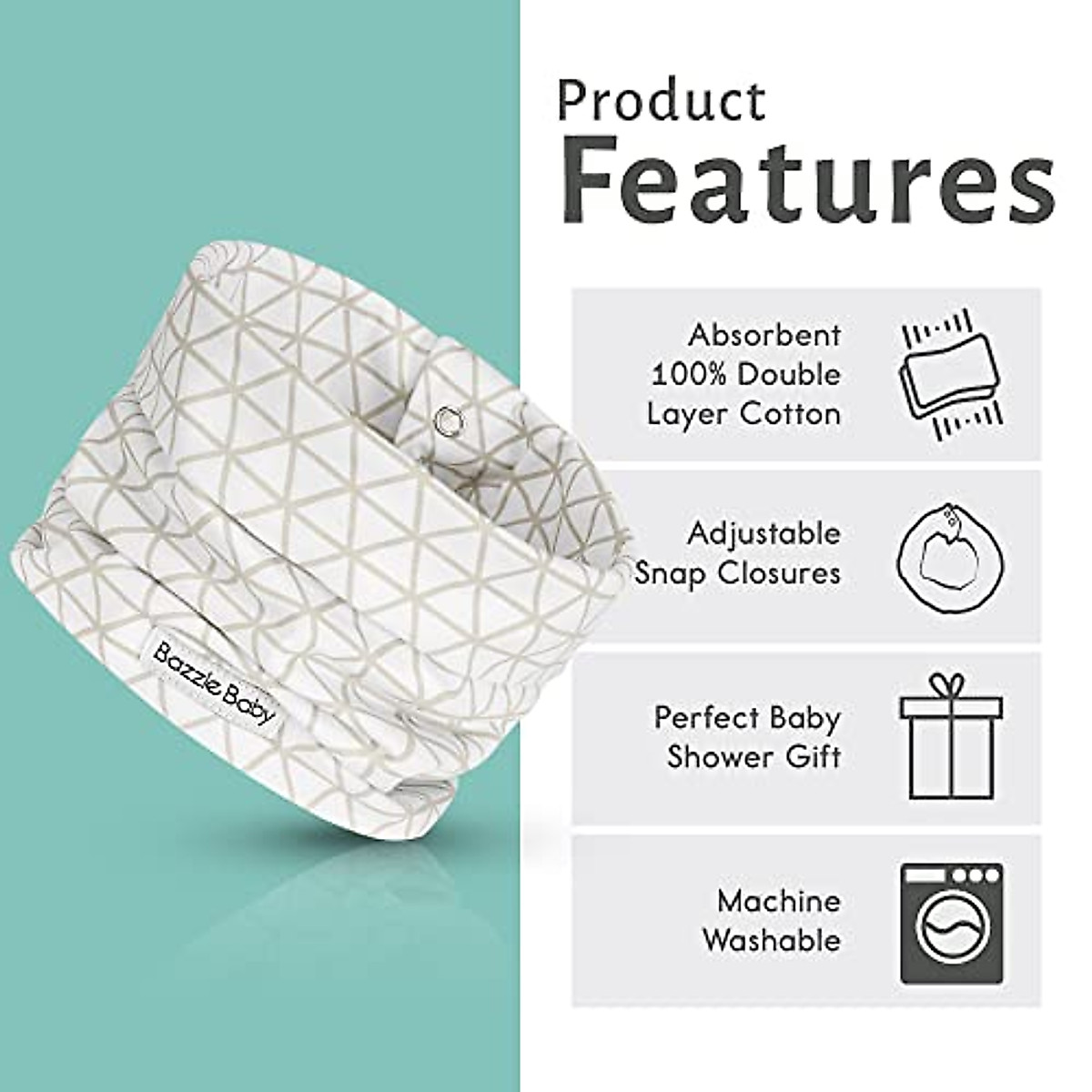 Bazzle Baby Drool Bibs for Baby Girl and Boy, Adjustable, Nickel-Free Snap Closure, Baby Bandana Drool Bib, Versatile Infinity Scarf, 100% Double-Layer Cotton, Toddler Bandana Bib, for 3-36 Months