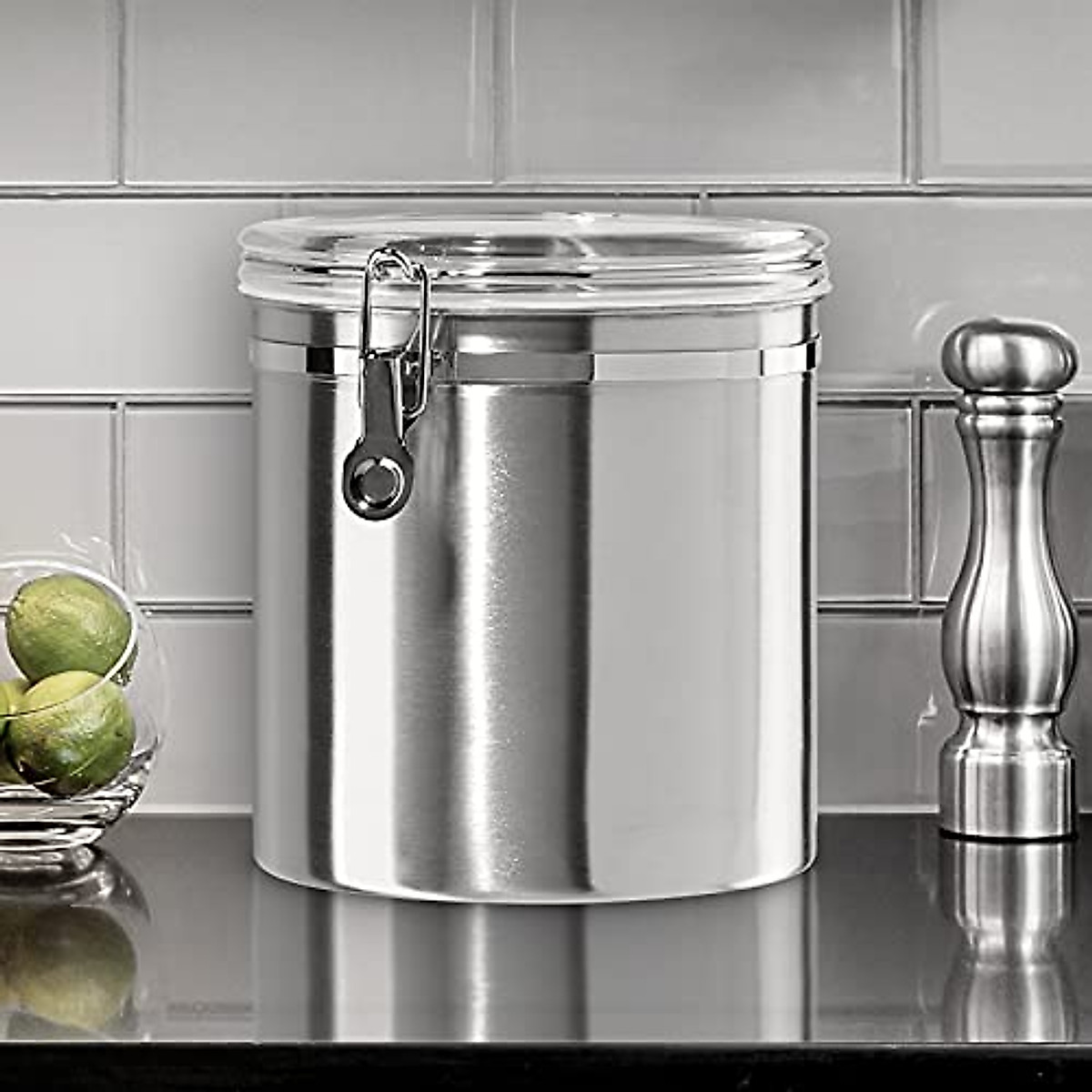 Oggi 150-ounce Stainless Steel Airtight Canister with Clear Arylic Lid and Locking Clamp