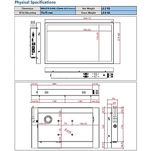 NEX TECH WP Series 15.6" All-in-one Touch PC, Projected Capacitive Touch PC, with Intel Pentium N4200 CPU, 16:9 Display 1920x1080, Industrial Panel PC