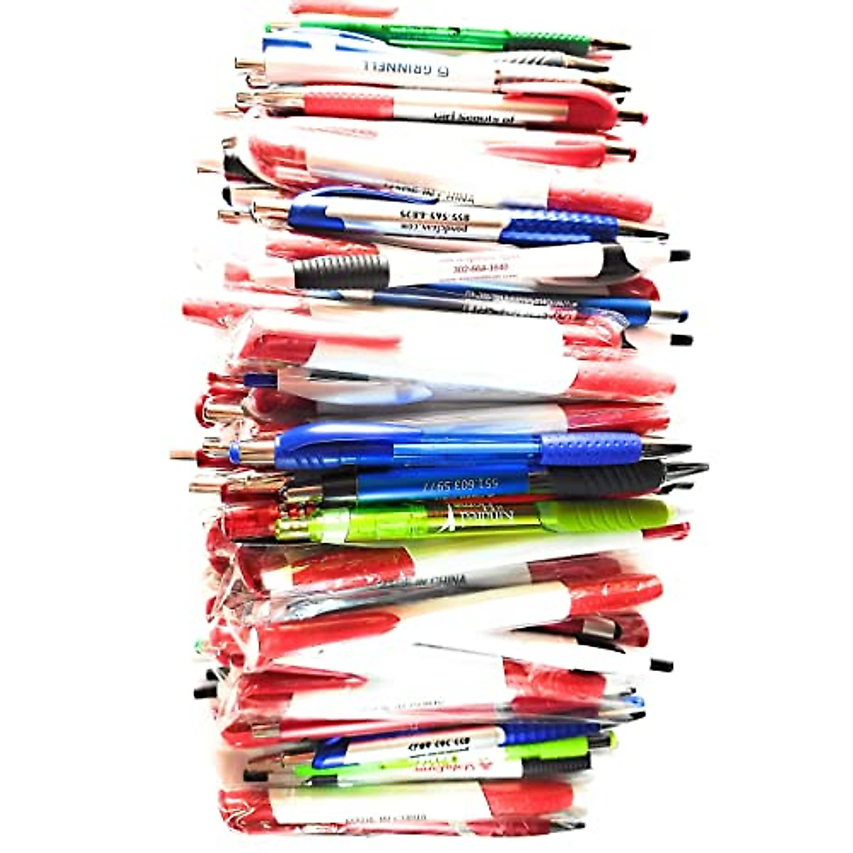Wholesale Lot of 100 Misprint Ink Pens Ball Point Plastic Retractable Pens Mixed
