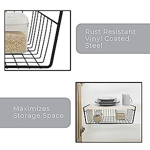 Smart Design Undershelf Storage Basket - Medium - Snug Fit Arms - Steel Metal Wire - Rust Resistant - Under Shelves, Cabinet, Pantry, and Shelf Organization - 16 x 5.5 Inch - Black
