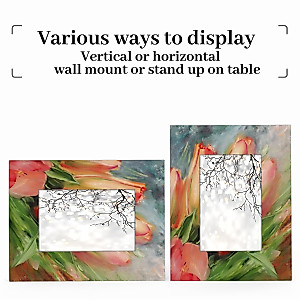 Gublec 4x6 Frame for Wall Decor Red Tulip Painting Wood Photo Frame with High-Clarity Plexiglas Picture Frames for Farmhouse Living Room Office Desk