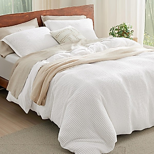 Bedsure Waffle Duvet Cover King - Moisture-Wicking Cotton Blend Rayon Derived from Bamboo Duvet Cover for Hot Sleepers, Cooling Bedding Set with a Vintage Charm, 3 Pieces (Coconut White, 104"x90")