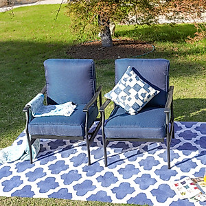 LOKATSE HOME 2 Pcs Outdoor Metal Furniture Patio Bistro Set Steel Dining Single Chairs with Cushion, Blue