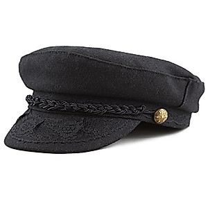 The Hat Depot 1400CD1970 Winter Unisex 100% Wool Greek Fisherman's Hat (L/XL, Black)