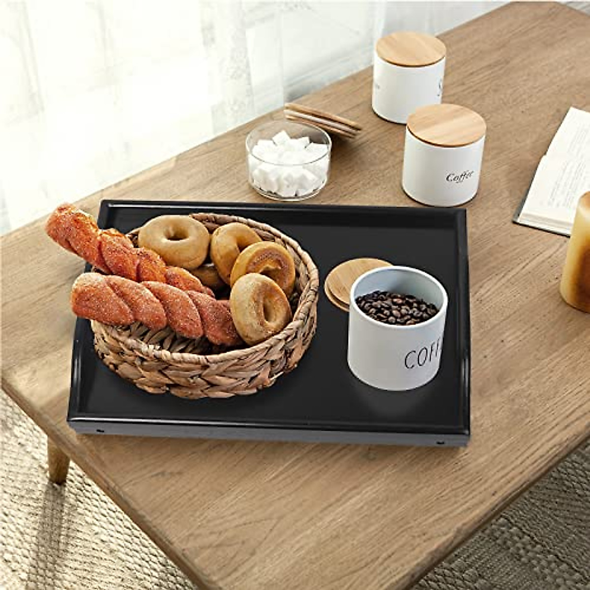 Artmeer Bed Tray Table with Foldable Legs,Bamboo Breakfast Tray with Handles Ideal for Sofa, Bed, Eating,Working,Used As Laptop Desk Snack Tray 2 Pack Black