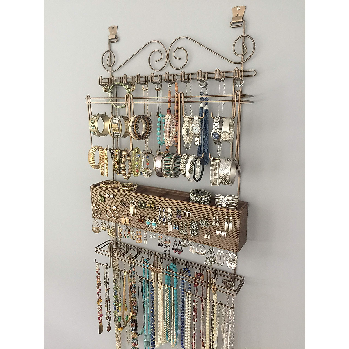 Longstem Organizers Over the Door, Wall Jewelry Organizer #7100 in Bronze, Holds Over 300 Pieces