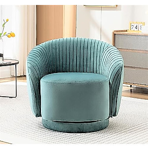 Container Furniture Direct Modern Barrel Swivel Chair with Plush Velvet Upholstery and Smooth 360° Rotation, Round Accent One-Seater Sofa for Living Room, Bedroom and Office, Mint Green