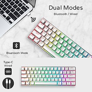 RK ROYAL KLUDGE 60% Mechanical Keyboard RK61 Pro, Wireless Gaming Keyboard Aluminum Frame, BT/Wired RGB Keyboard Bluetooth, PBT 61 Keys Mechanical Keyboard Hot Swappable, Brown Switch, White