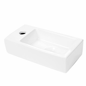 QUXIJA Ceramic Liberty Wall Mount Sink, Rectangle Small Bathroom Sink,Classic Look and Save Space,Right/Left Hand (Left Hand)