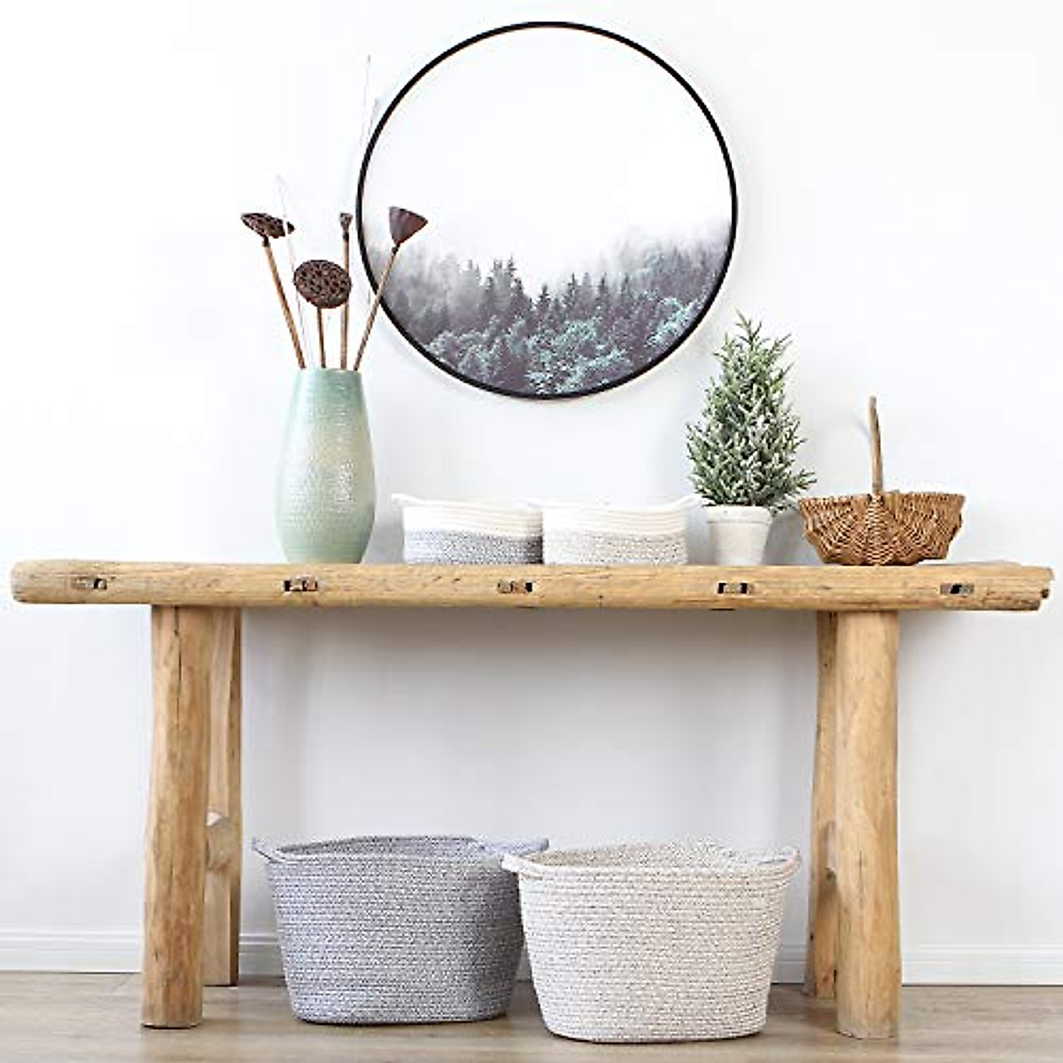 Sea Team Oval Cotton Rope Woven Storage Basket with Handles, Diaper Caddy, Nursery Nappies Organizer, Baby Shower Basket for Kid's Room, 14.2 x 9 x 11.4 Inches (Medium Size, Mottled Brown)