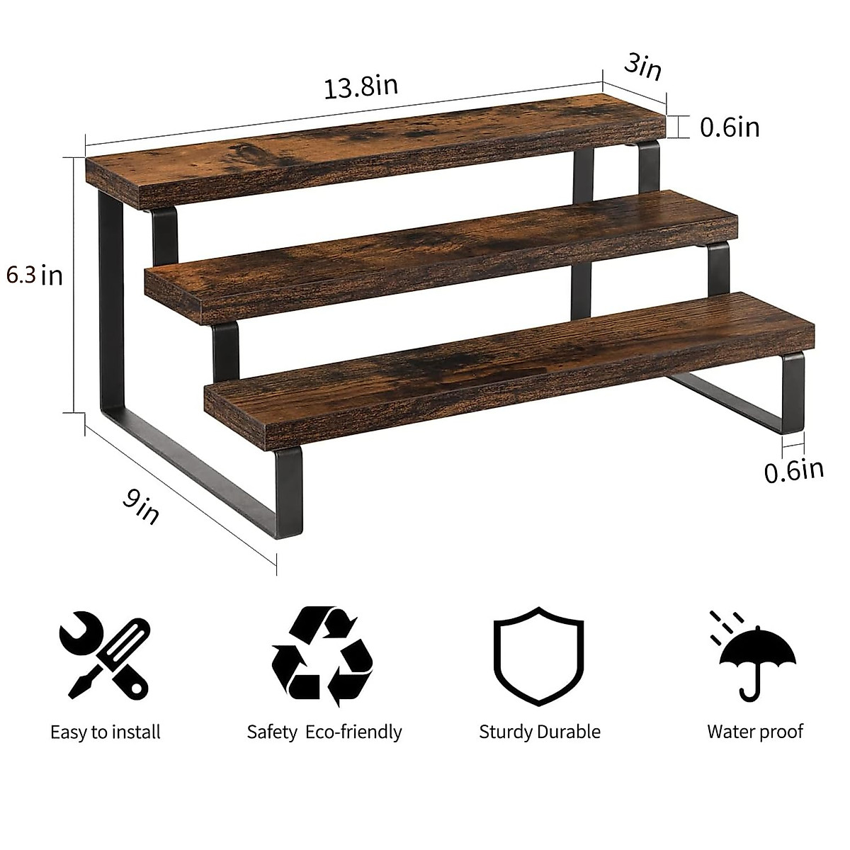 YINMIT Wooden Display Riser Stand, Tiered Perfume and Cologne Organizer Stand, 3 Tier Spice Rack Organizer, Rustic Display Shelf for Candles (3 Tier)